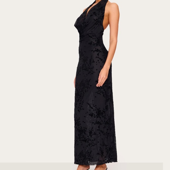 PrettyLittleThing | Dresses | Black Devore Cowl Neck Maxi Dress Elegant ...